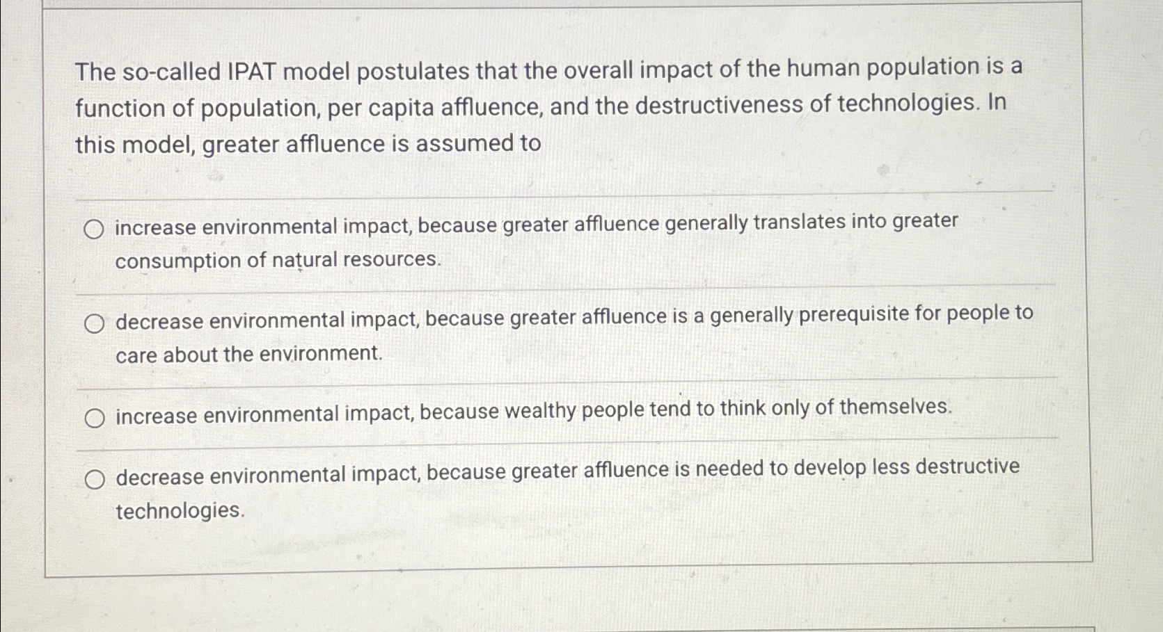 Solved The so-called IPAT model postulates that the overall | Chegg.com