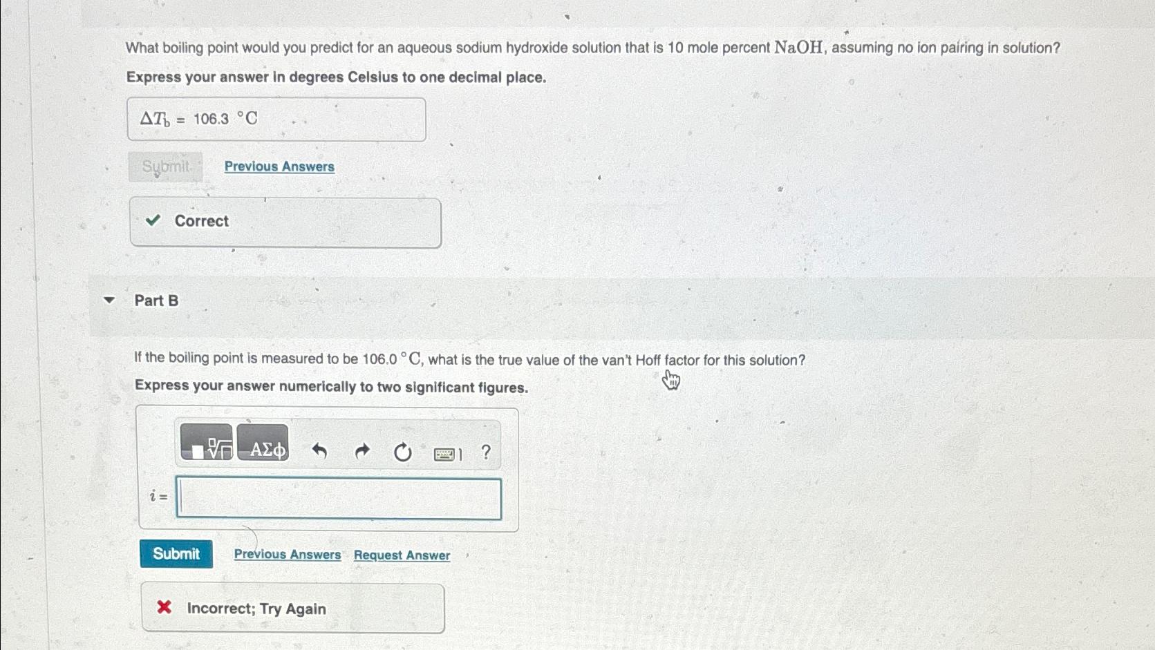 Solved What boiling point would you predict for an aqueous | Chegg.com
