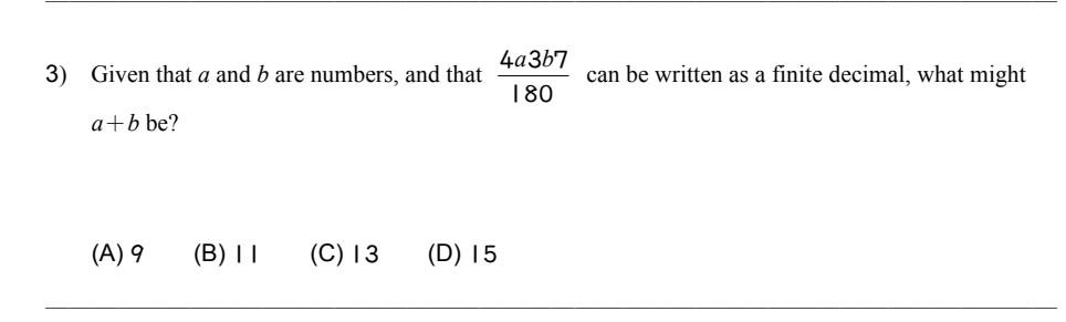 Solved 3) Given that a and b are numbers, and that 1804a3b7 | Chegg.com