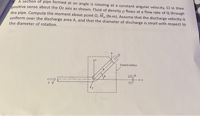 Solved 3. A section of pipe formed at an angle is rotating | Chegg.com