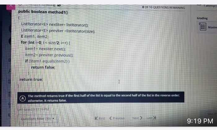 Solved public boolean methodv) Listiterator nextiter - | Chegg.com