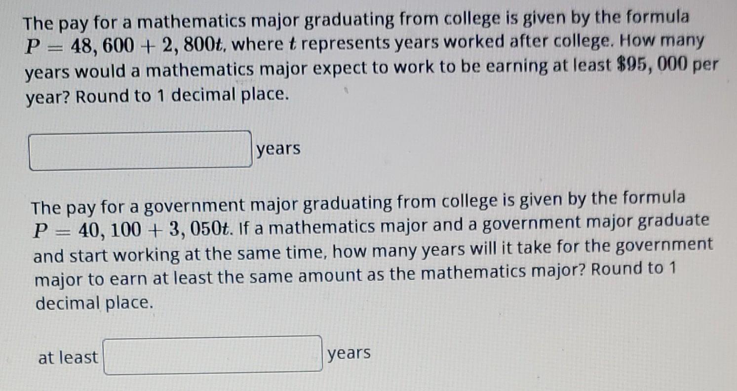 Solved The pay for a mathematics major graduating from | Chegg.com
