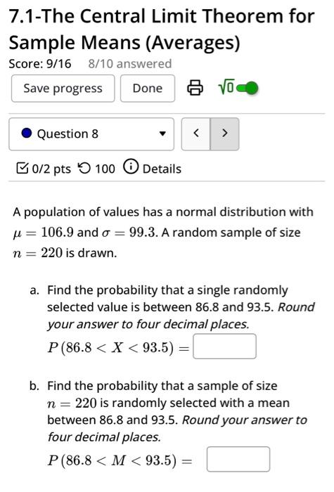 Solved 7.1-The Central Limit Theorem for Sample Means | Chegg.com