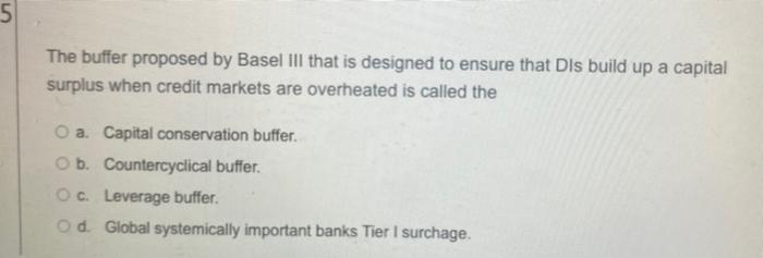 Solved 5 The buffer proposed by Basel III that is designed | Chegg.com