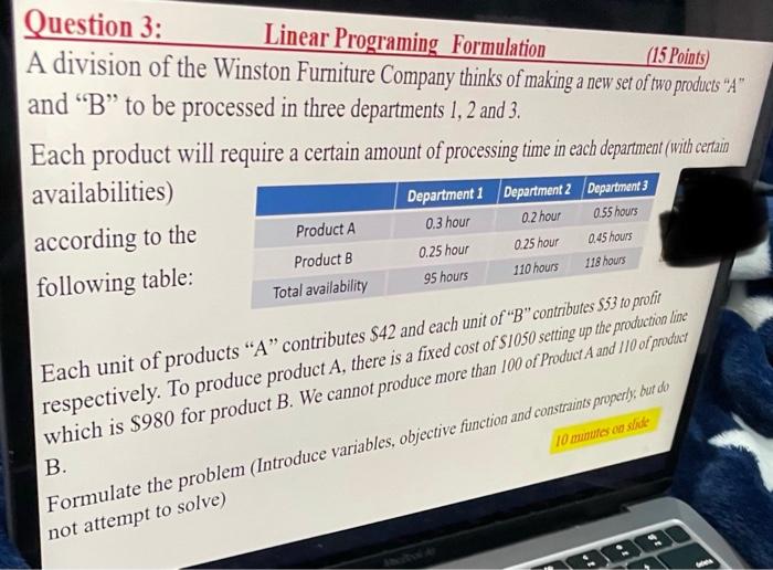 Solved Question 3: Linear Programing Formulation (15 Points) | Chegg.com