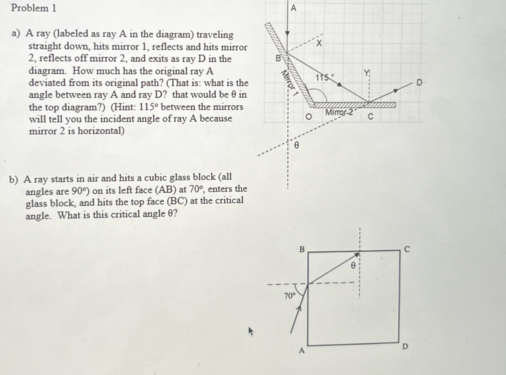 Problem 1a) ﻿A ray (labeled as ray A ﻿in the diagram) | Chegg.com