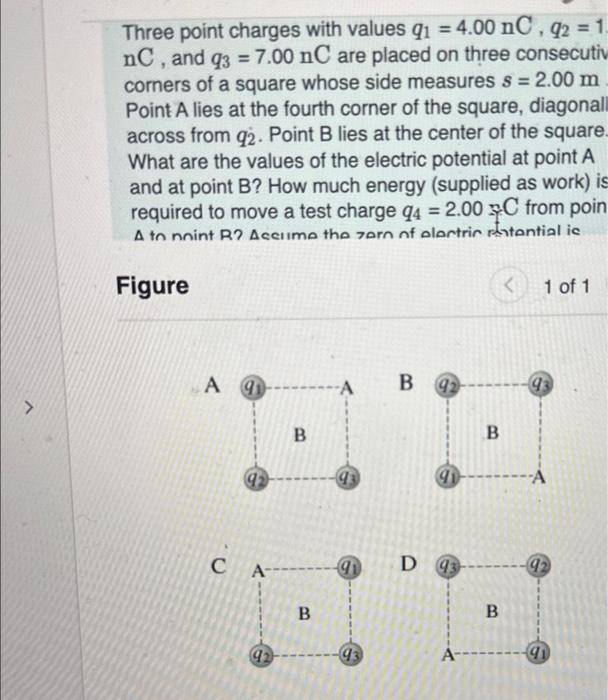 Solved Three point charges with values q1=4.00nC,q2=1 nC, | Chegg.com