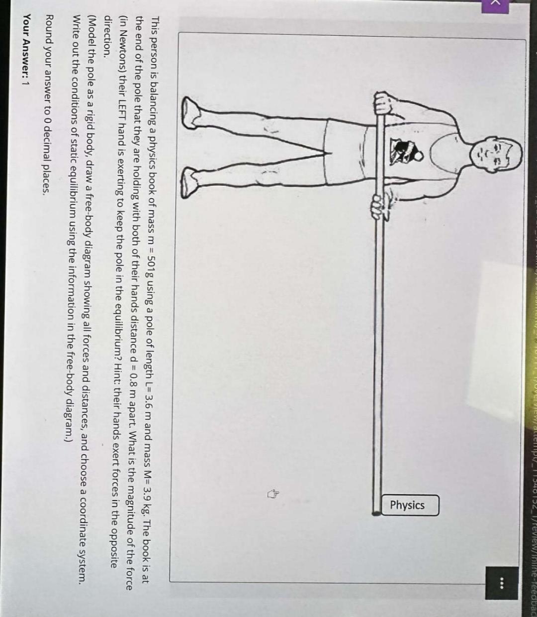 Solved This person is balancing a physics book of mass m=501 | Chegg.com