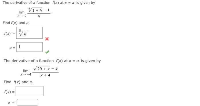 Solved The derivative of a function f(x) at x=a is given by | Chegg.com