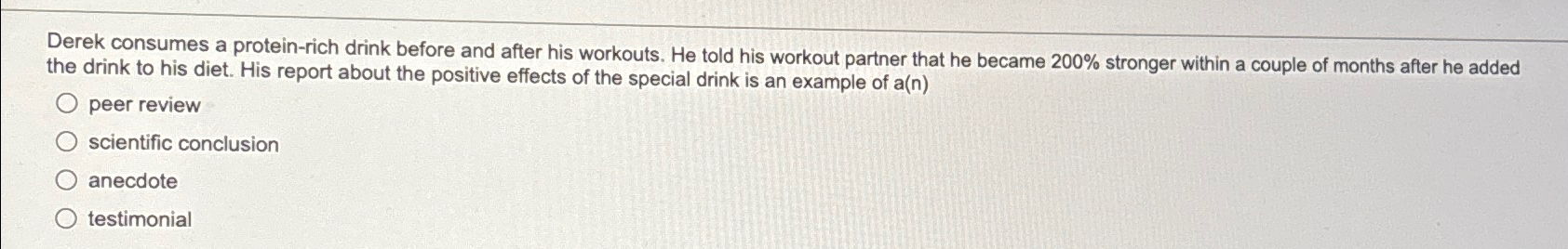Solved Derek consumes a protein-rich drink before and after | Chegg.com