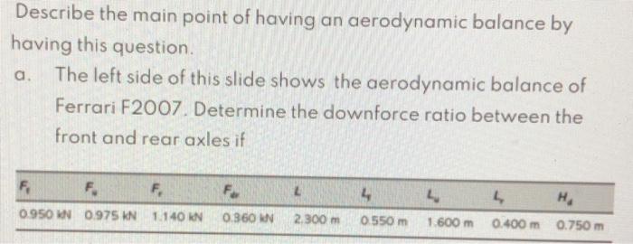 Solved L Underfloor downforce, Front wing downforce, Fj Rear | Chegg.com