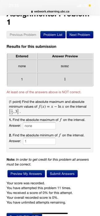 Solved webwork.elearning.ubc.ca 1 Previous Problem Problem | Chegg.com