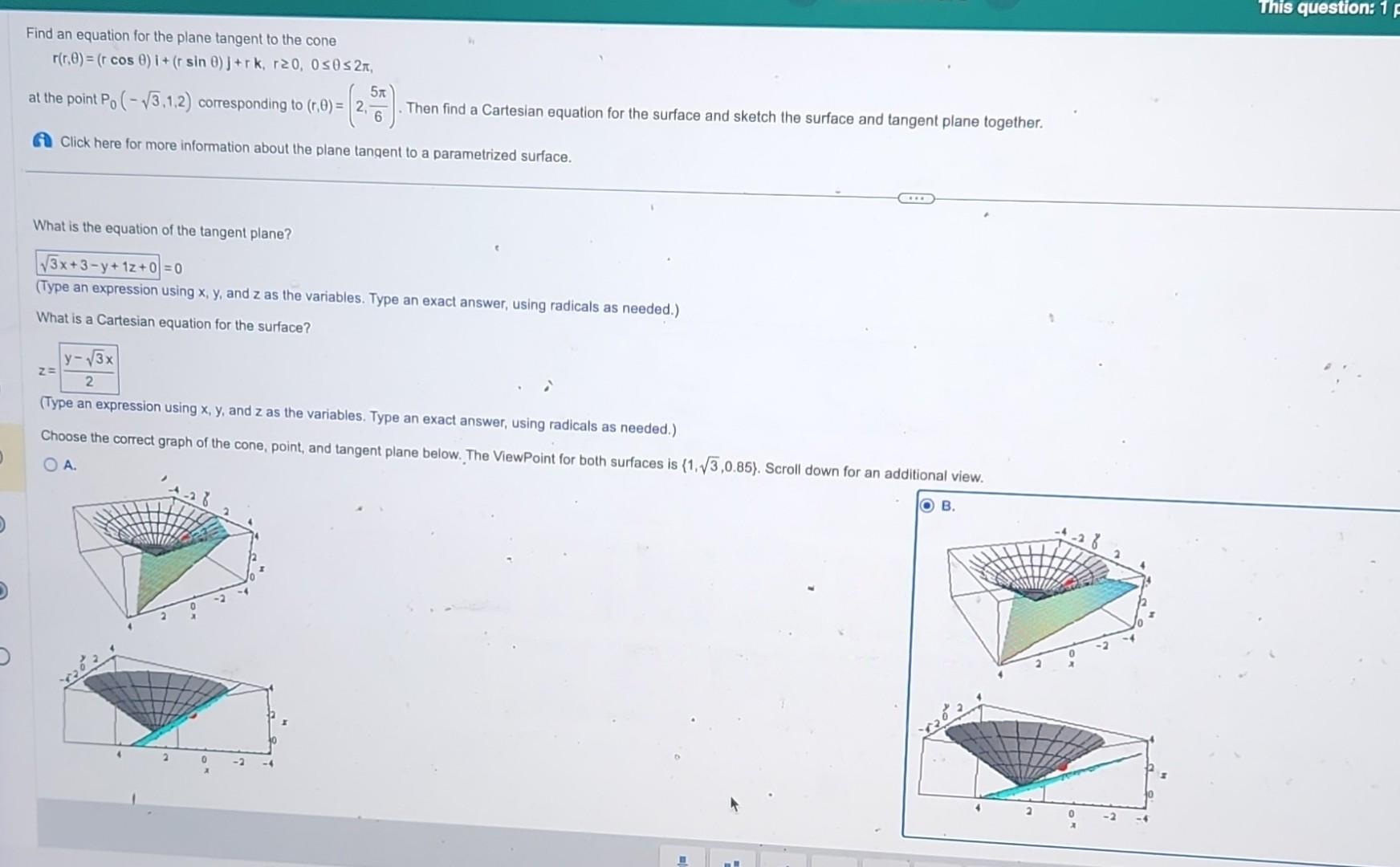 Solved Find an equation for the plane tangent to the cone | Chegg.com
