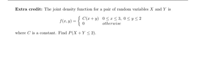 Solved Extra credit: The joint density function for a pair | Chegg.com