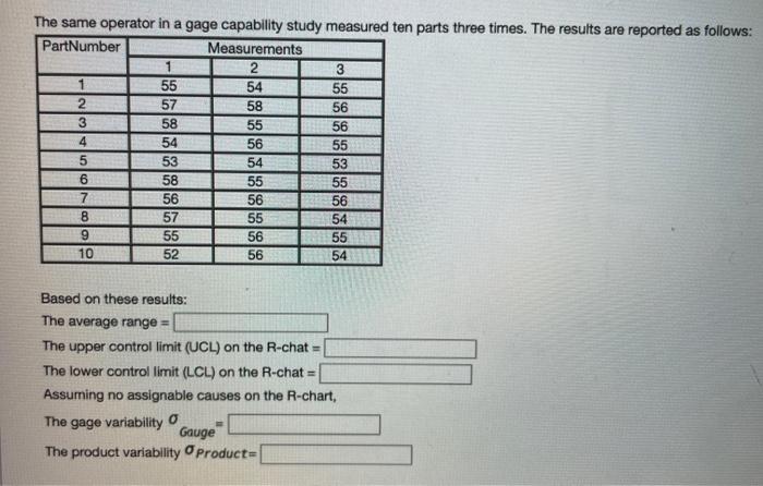 Solved The same operator in a gage capability study measured | Chegg.com