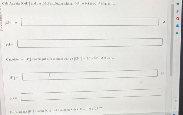 Solved Calculate the [OH−]and the pH of a solution with an | Chegg.com