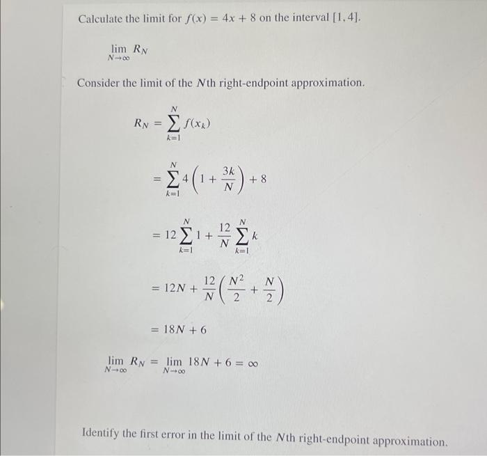 Solved Calculate the limit for f(x) = 4x + 8 on the interval | Chegg.com