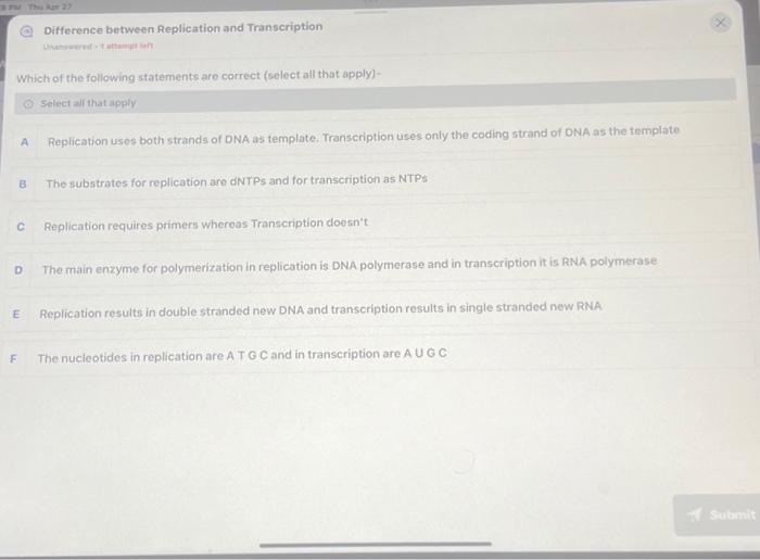 Solved Similarity between Replication and Transcription | Chegg.com