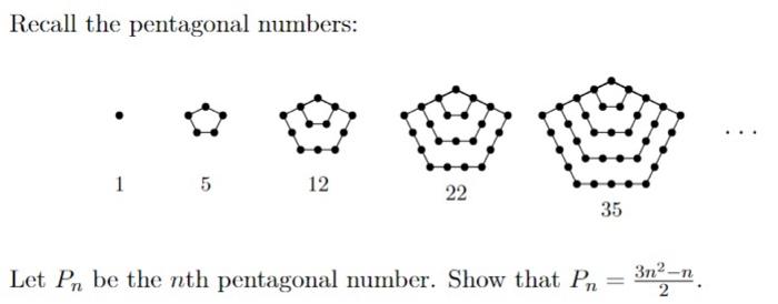 Solved Recall the pentagonal numbers: 1 5 12 22 35 Let P., | Chegg.com