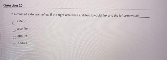 Solved Question 20 In a crossed extensor reflex, if the | Chegg.com