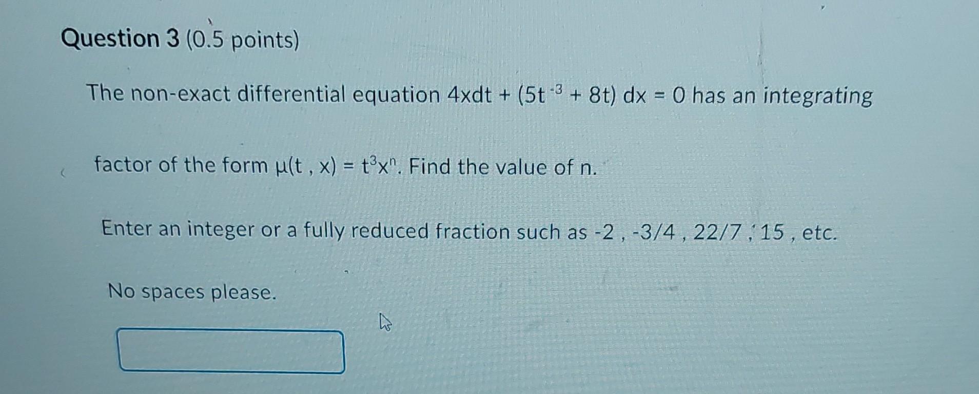 Solved The non-exact differential equation | Chegg.com