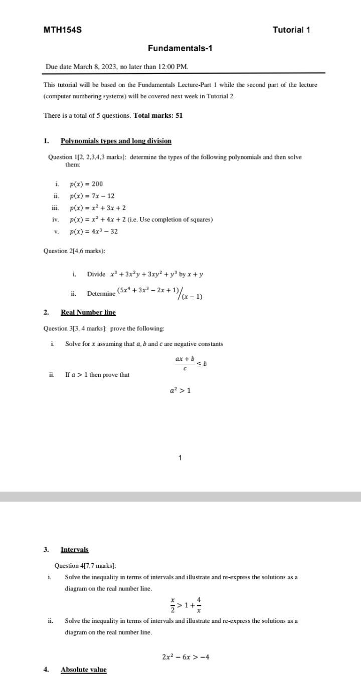 Solved Fundamentals-1 Due date March 8, 2023, no later than | Chegg.com
