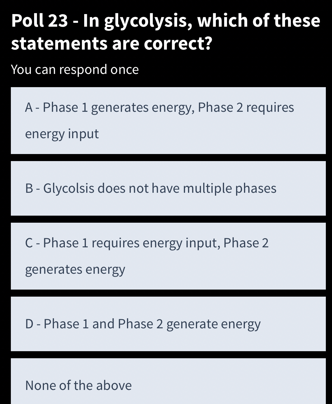 Solved Poll 23 - ﻿In glycolysis, which of these statements | Chegg.com