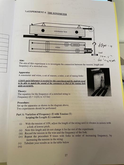 7.4 EXPERIMENT 4: THE SONOMETER Aim: The aim of this | Chegg.com