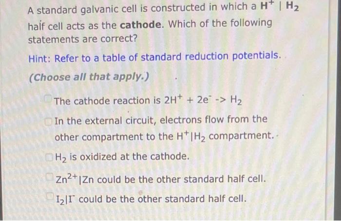 Solved A standard galvanic cell is constructed in which a | Chegg.com
