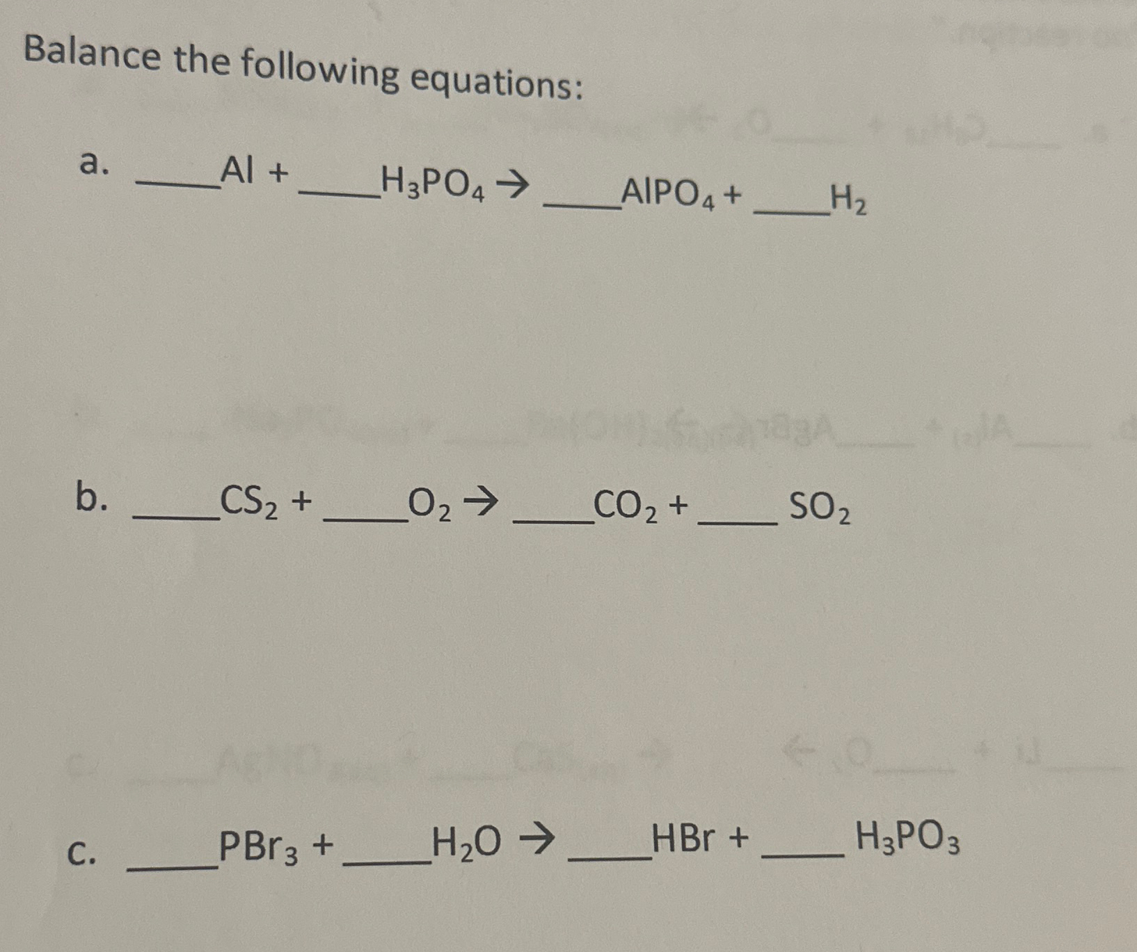 Solved Balance the following | Chegg.com
