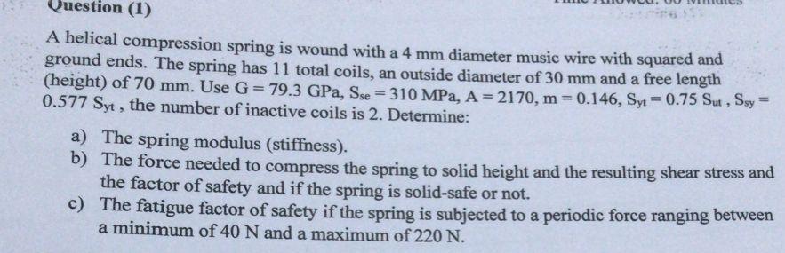 Solved A helical compression spring is wound with a 4 mm | Chegg.com
