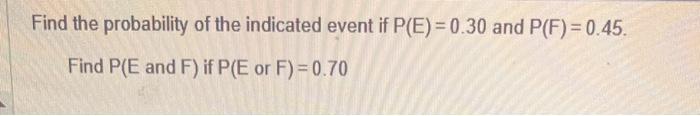 Solved Find the probability of the indicated event if | Chegg.com