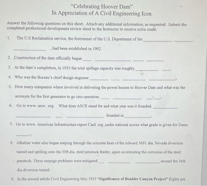 Solved "Celebrating Hoover Dam" In Appreciation of A Civil | Chegg.com