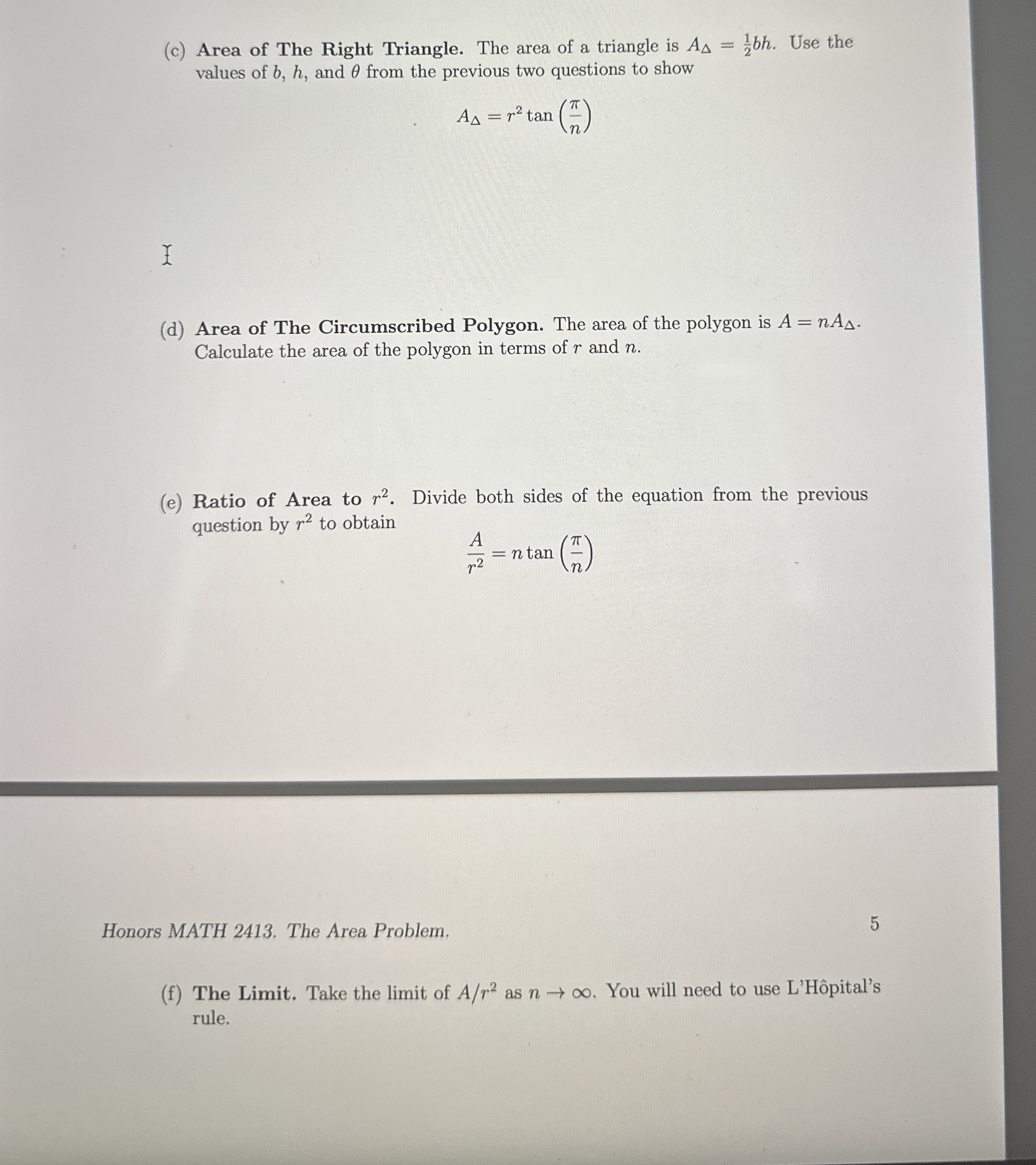 (c) ﻿Area of The Right Triangle. The area of a | Chegg.com