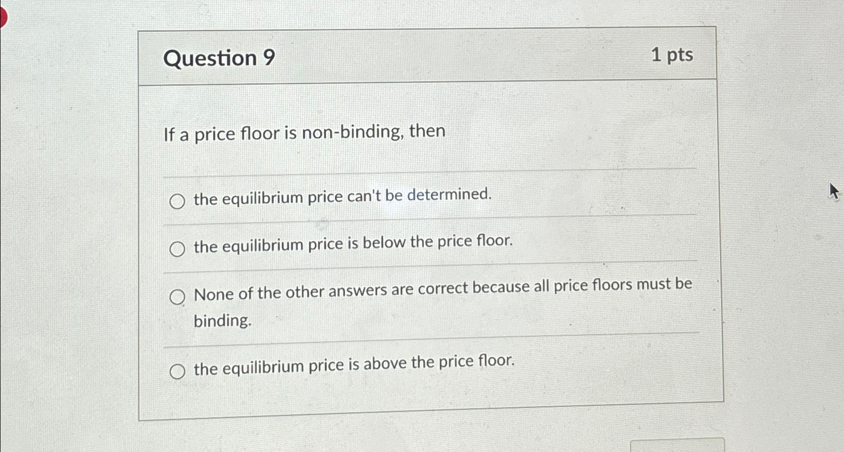 Solved Question 91ptsIf a price floor is non-binding, | Chegg.com