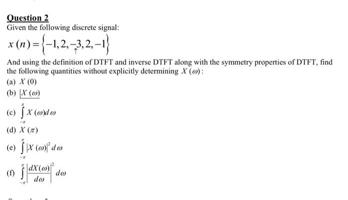 Solved Question 2 Given the following discrete signal: | Chegg.com