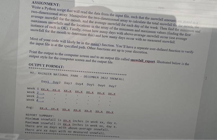 Solved ASSIGNMENT: Write a Python script that will read the | Chegg.com