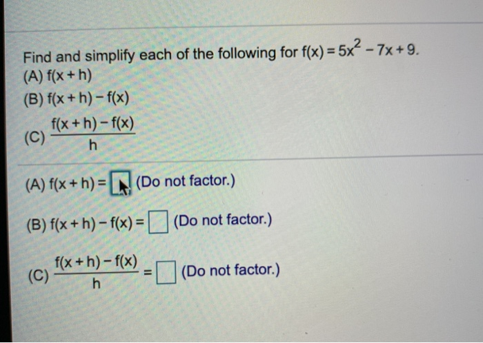 Solved Find and simplify each of the following for f(x) = | Chegg.com