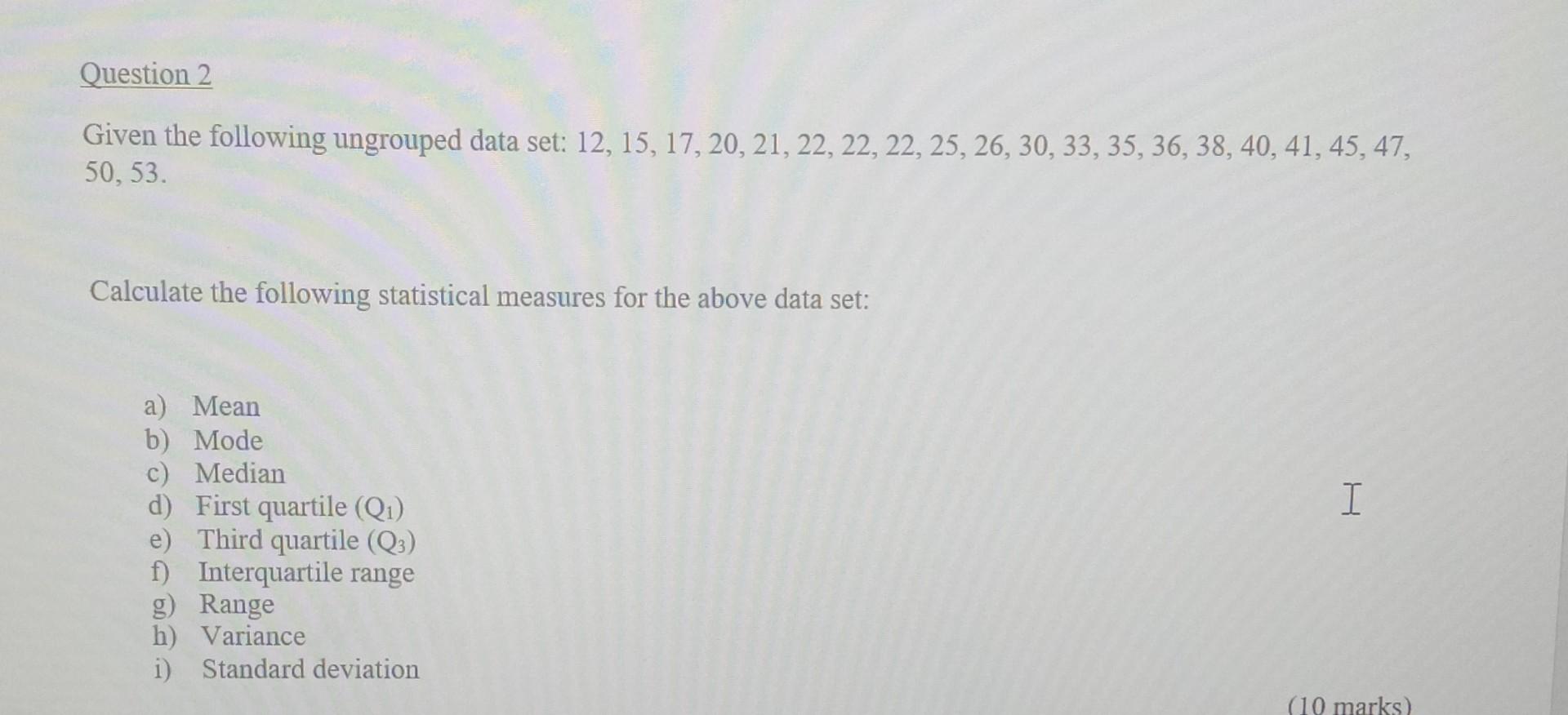Solved Given the following ungrouped data set: | Chegg.com