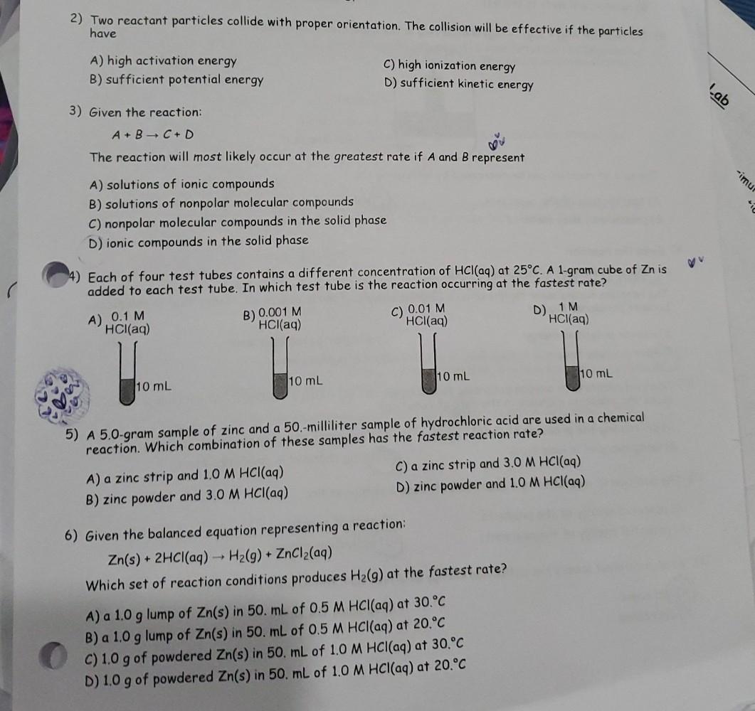 Solved 2) Two reactant particles collide with proper | Chegg.com