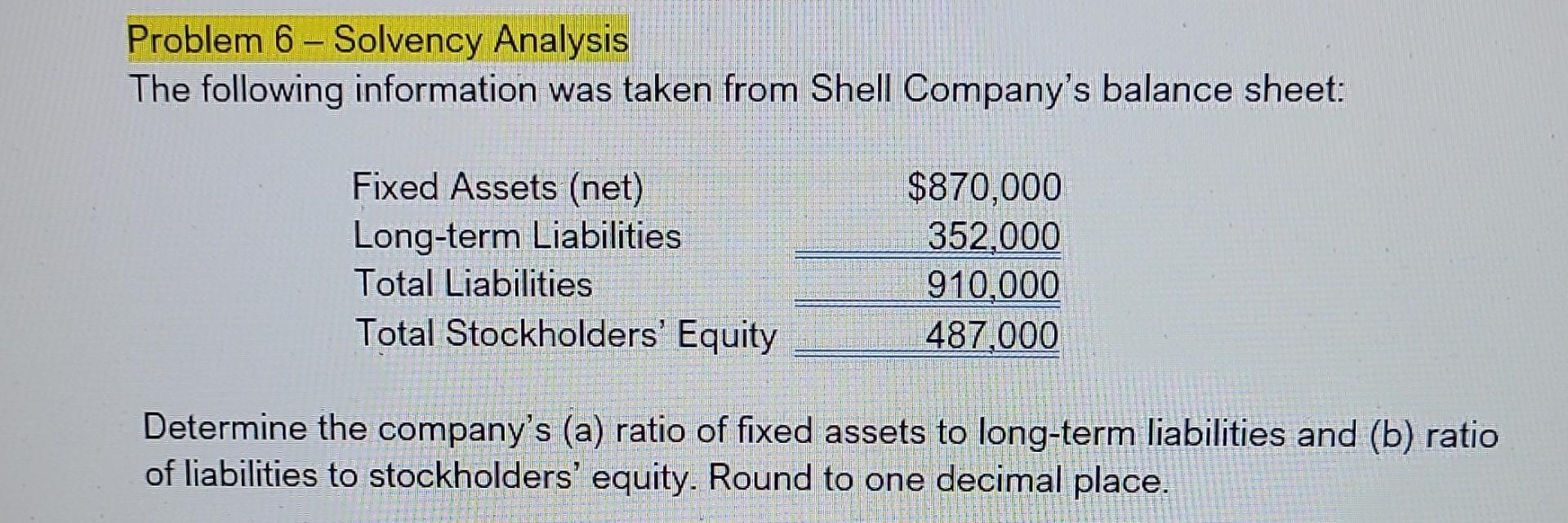 Solved Problem 6 - Solvency Analysis The following | Chegg.com