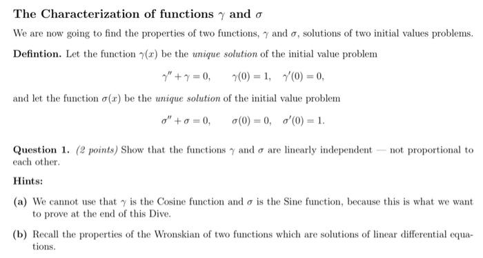 Solved The Characterization of functions γ and σ We are now | Chegg.com