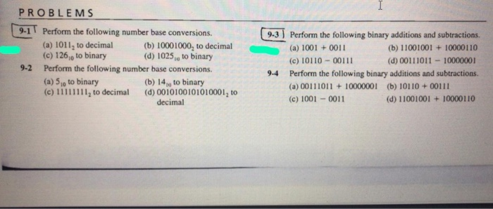 Solved PROBLEMS 9-11 Perform the following number base | Chegg.com