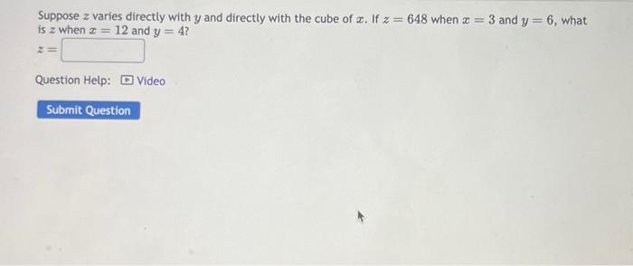 Solved Suppose z varies directly with y and directly with | Chegg.com Solved Suppose z varies directly with y and directly with | Chegg.com