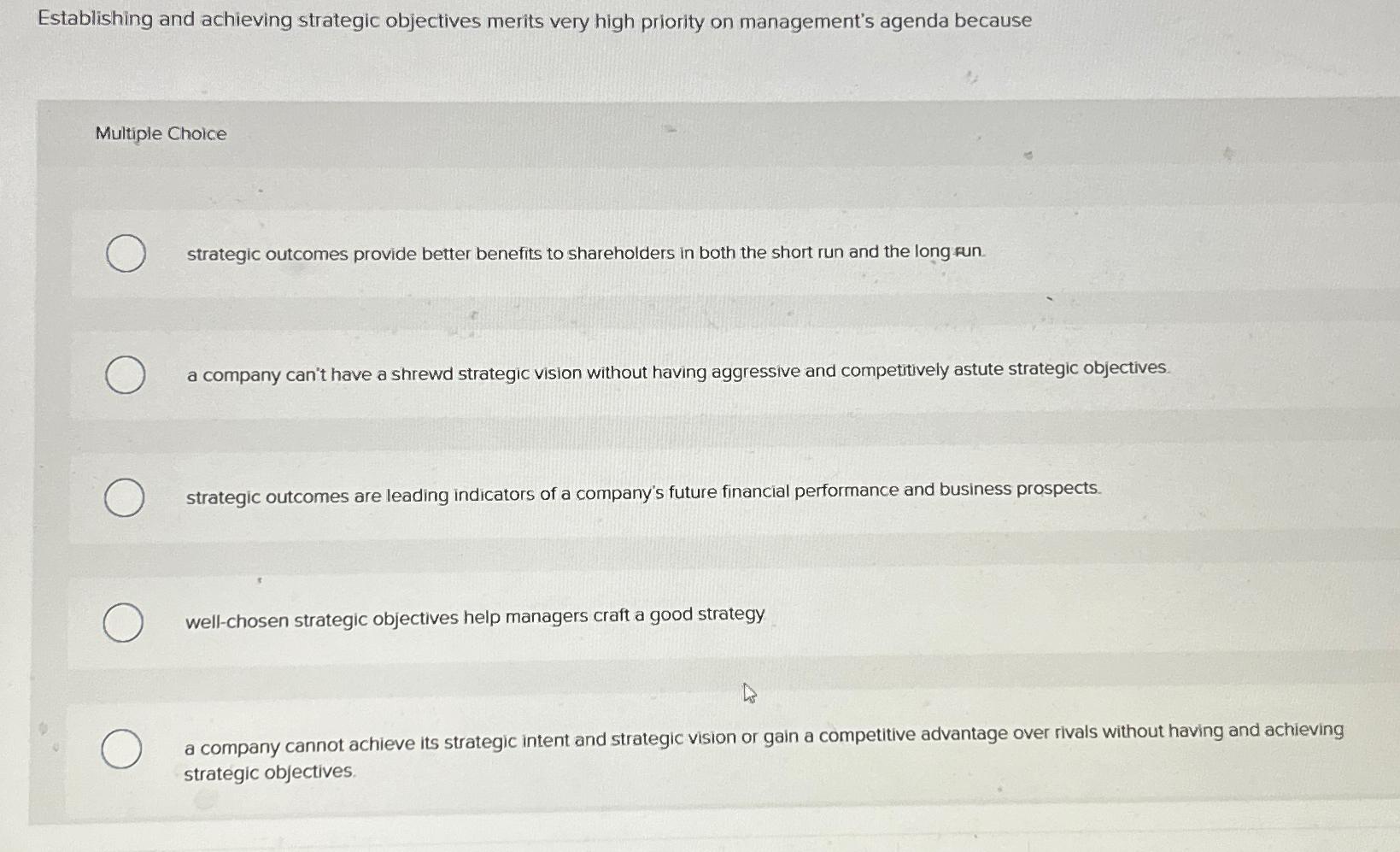 Solved Establishing and achieving strategic objectives | Chegg.com