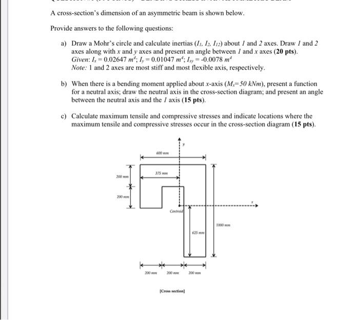 Solved A cross-section's dimension of an asymmetric beam is | Chegg.com