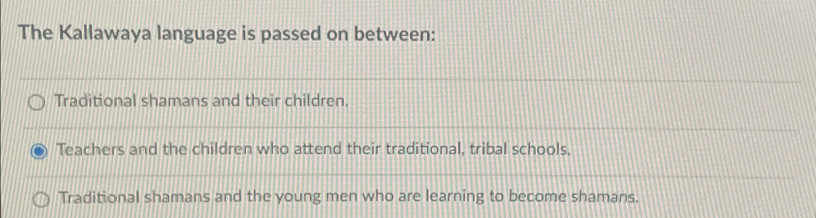 Solved The Kallawaya language is passed on | Chegg.com