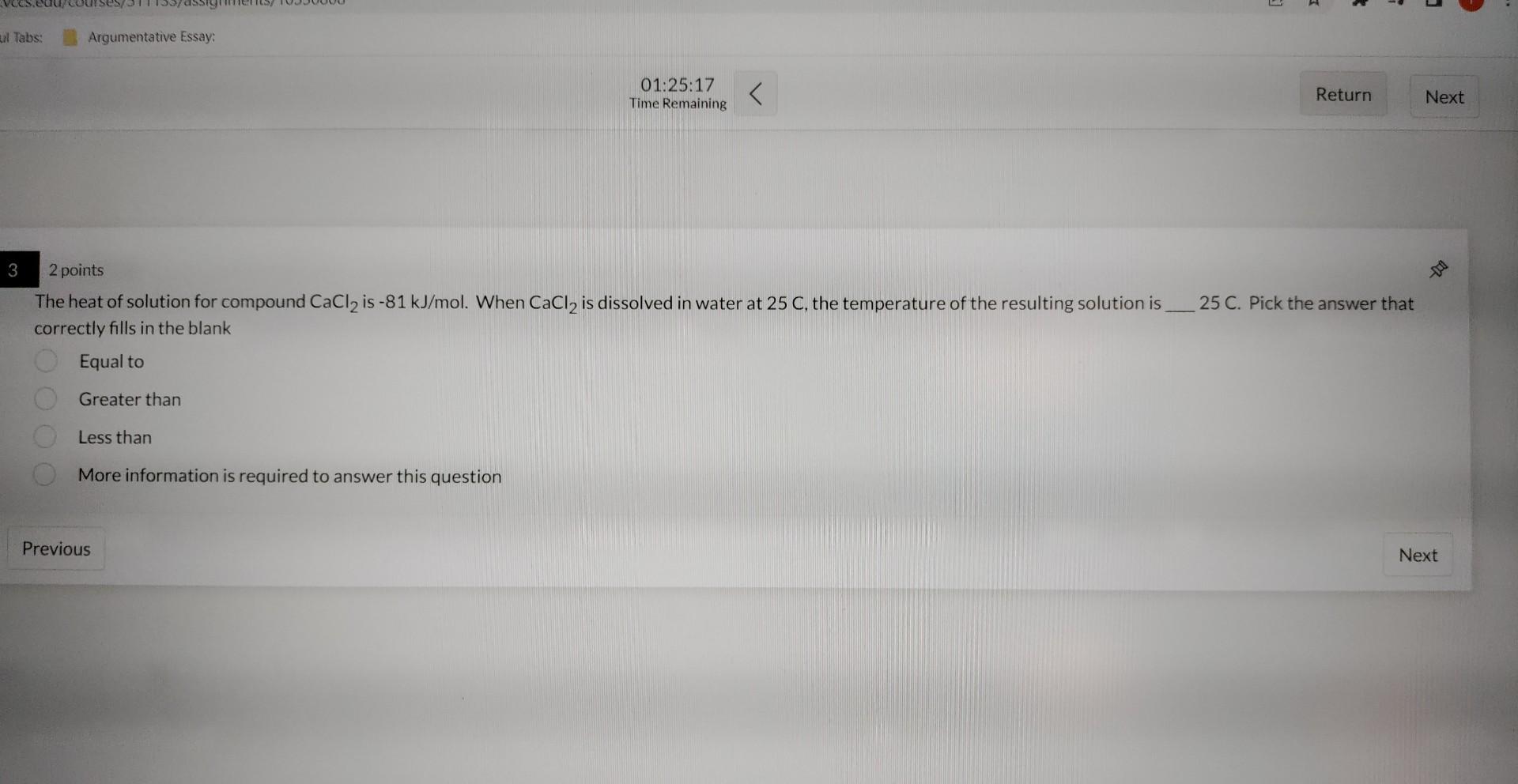 Solved The heat of solution for compound CaCl2 is -81 | Chegg.com