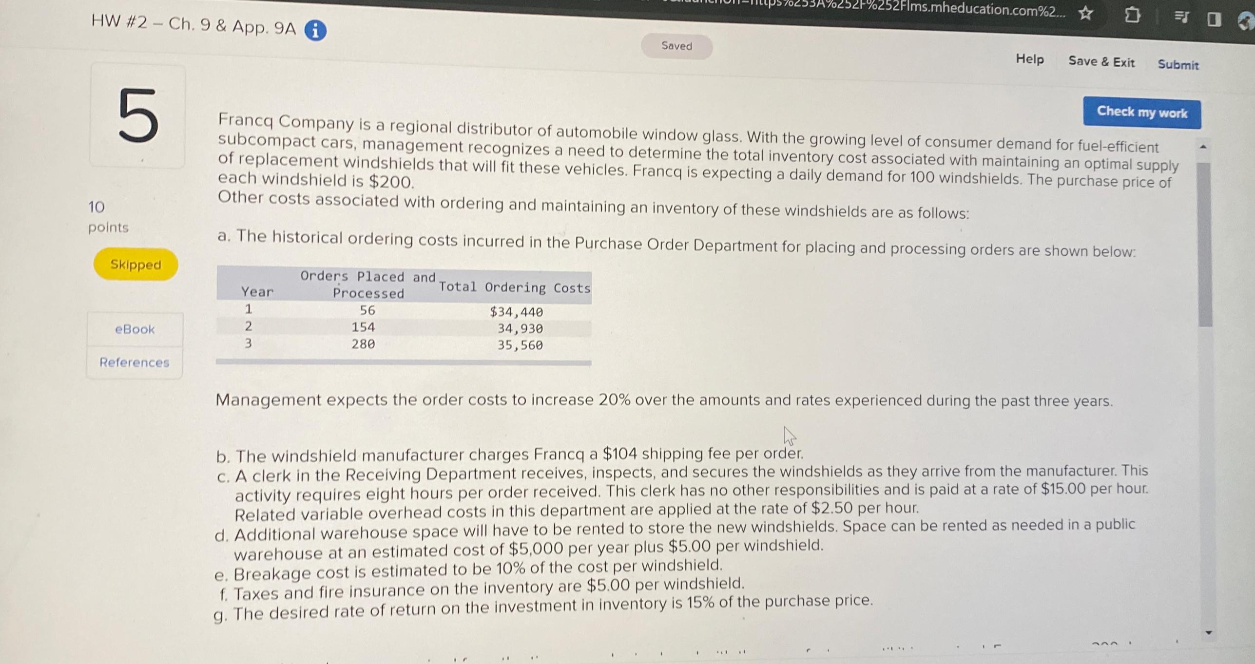 Solved HW#2 - ﻿Ch. 9 ﻿& App. 9 ﻿A (iSavedHelpSave & | Chegg.com