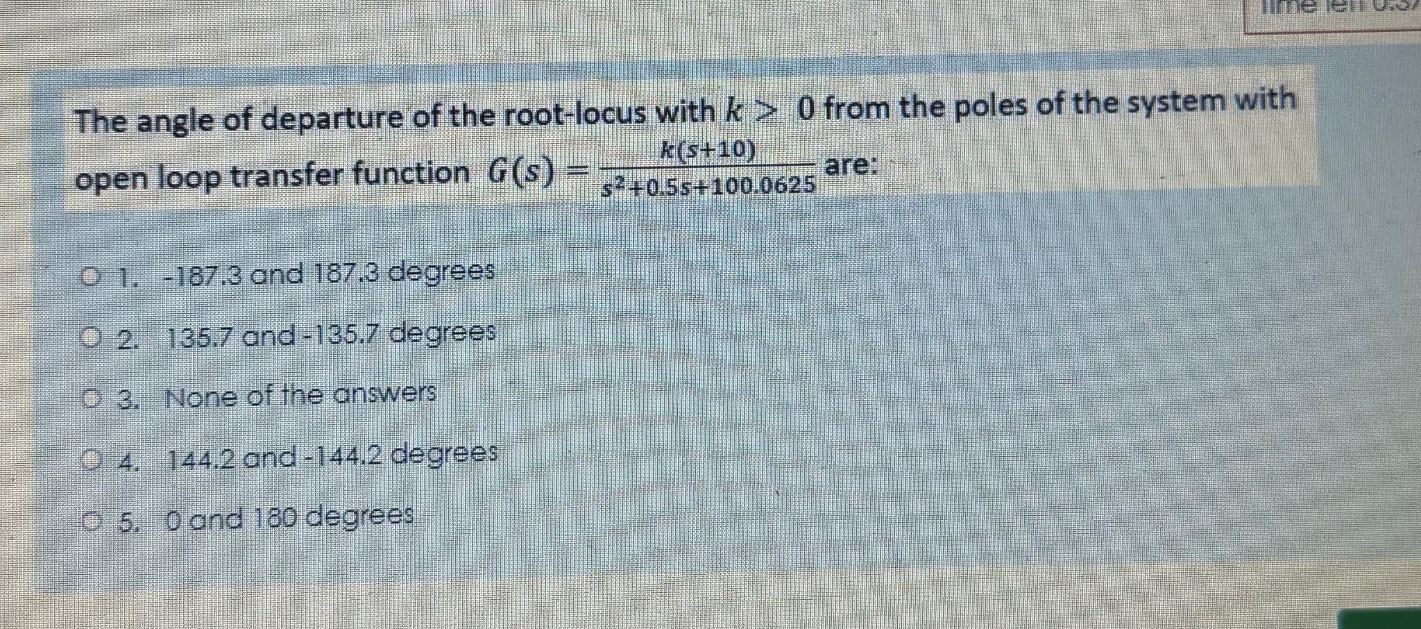 Solved The angle of departure of the root-locus with k>0 | Chegg.com